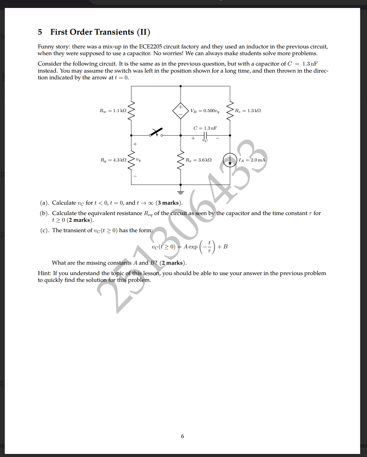 Solved 5 ﻿First Order Transients (II)Funny story: there was | Chegg.com
