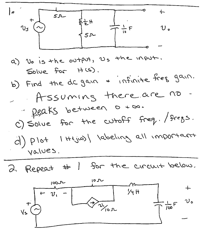 Solved Need helping finding transfer function, dc gain, | Chegg.com