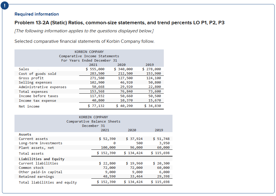 Solved Problem 13-2A (Static) Ratios, common-size | Chegg.com