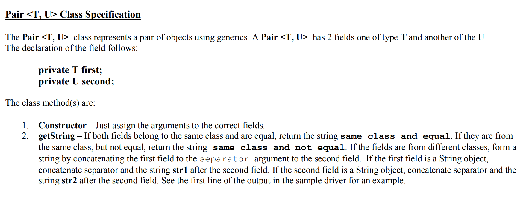 Pair Class Specification The Pair class represents | Chegg.com
