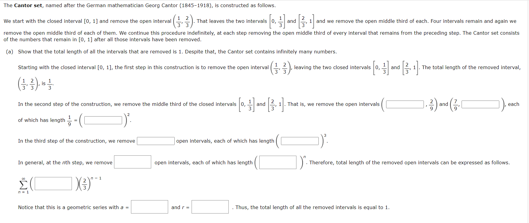Solved The Cantor set, named after the German mathematician | Chegg.com