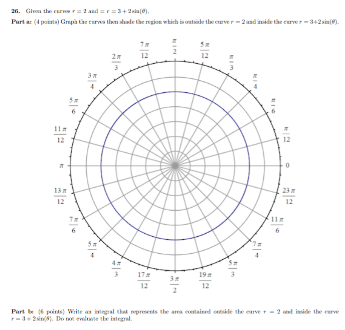 Solved 26. Given the curves r = 2 and = r = 3+ 2 sin(). Part | Chegg.com