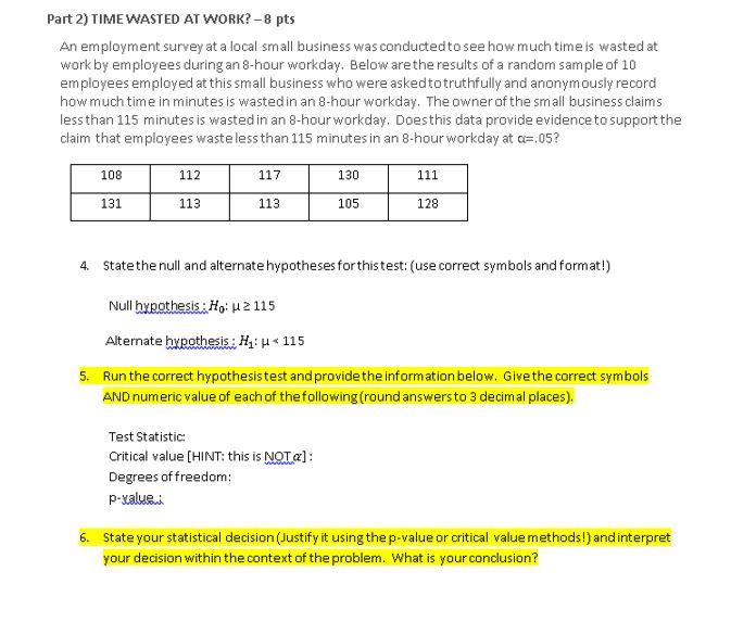 Solved art 2) TIMEWASTED AT WORK? - 8 pts An employment | Chegg.com