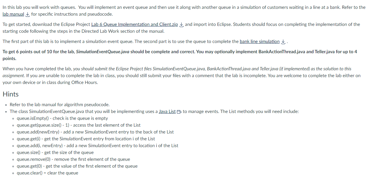 Solved In this lab you will work with queues. You will | Chegg.com