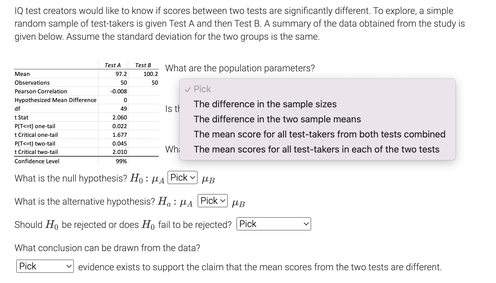 Solved IQ test creators would like to know if scores between | Chegg.com