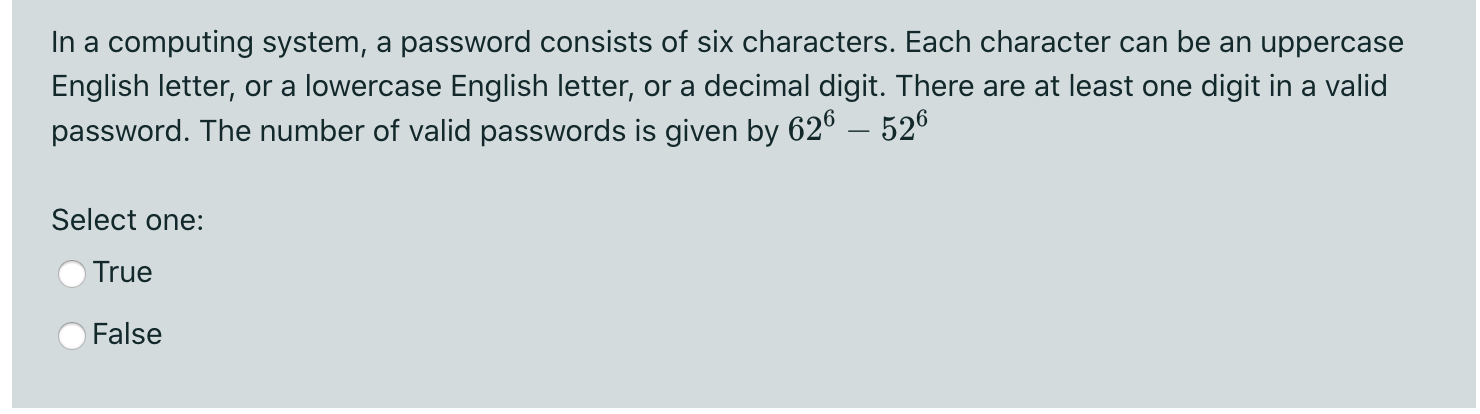 Solved In a computing system, a password consists of six | Chegg.com