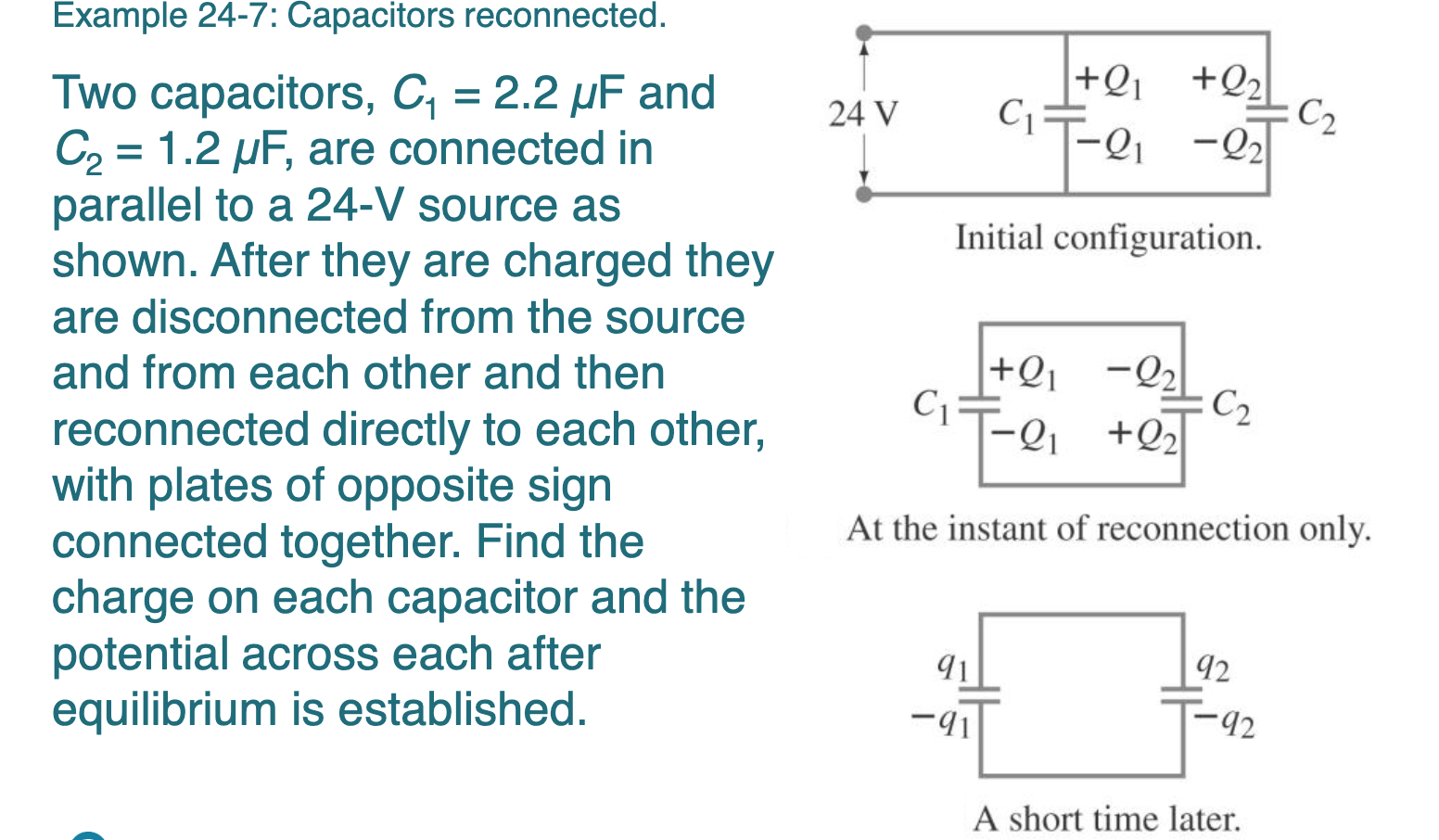 Solved +Q +Q2 by 24 V C17-e-QT? C2 Initial configuration. | Chegg.com