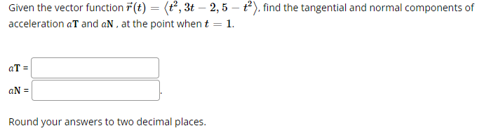 Solved Given the vector function r(t)= t2,3t−2,5−t2 , find | Chegg.com