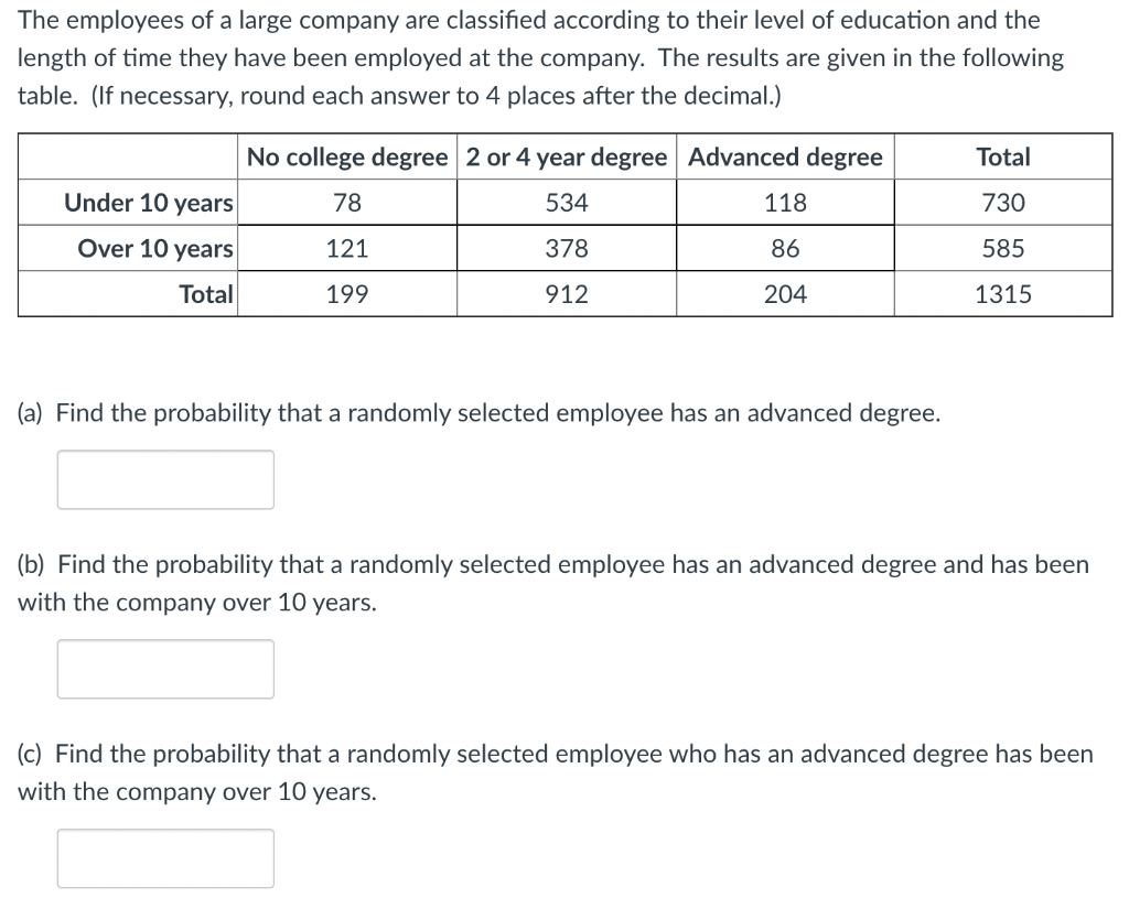 Solved The employees of a large company are classified | Chegg.com