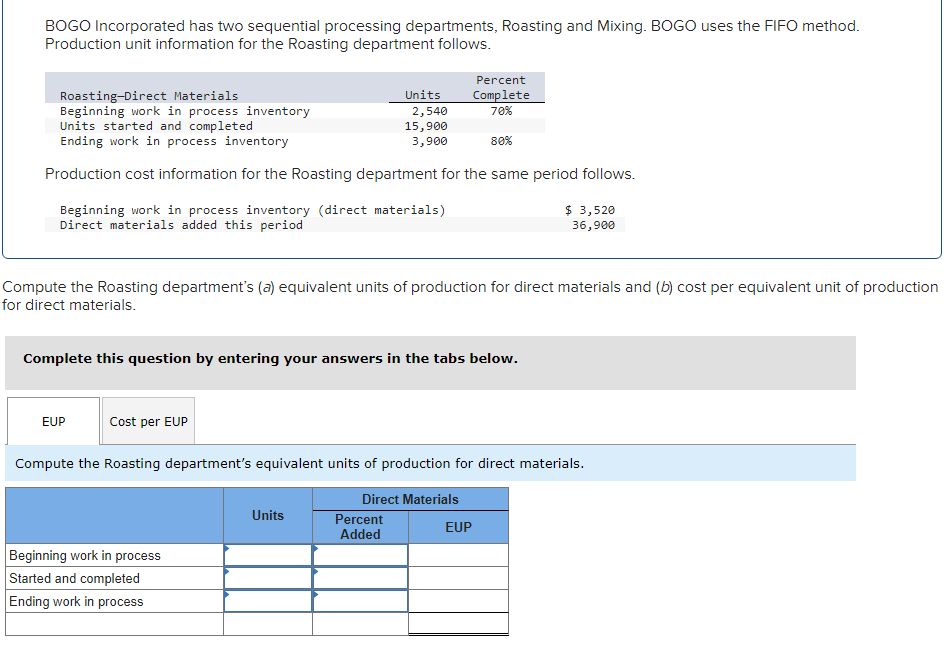 Solved BOGO Incorporated has two sequential processing | Chegg.com