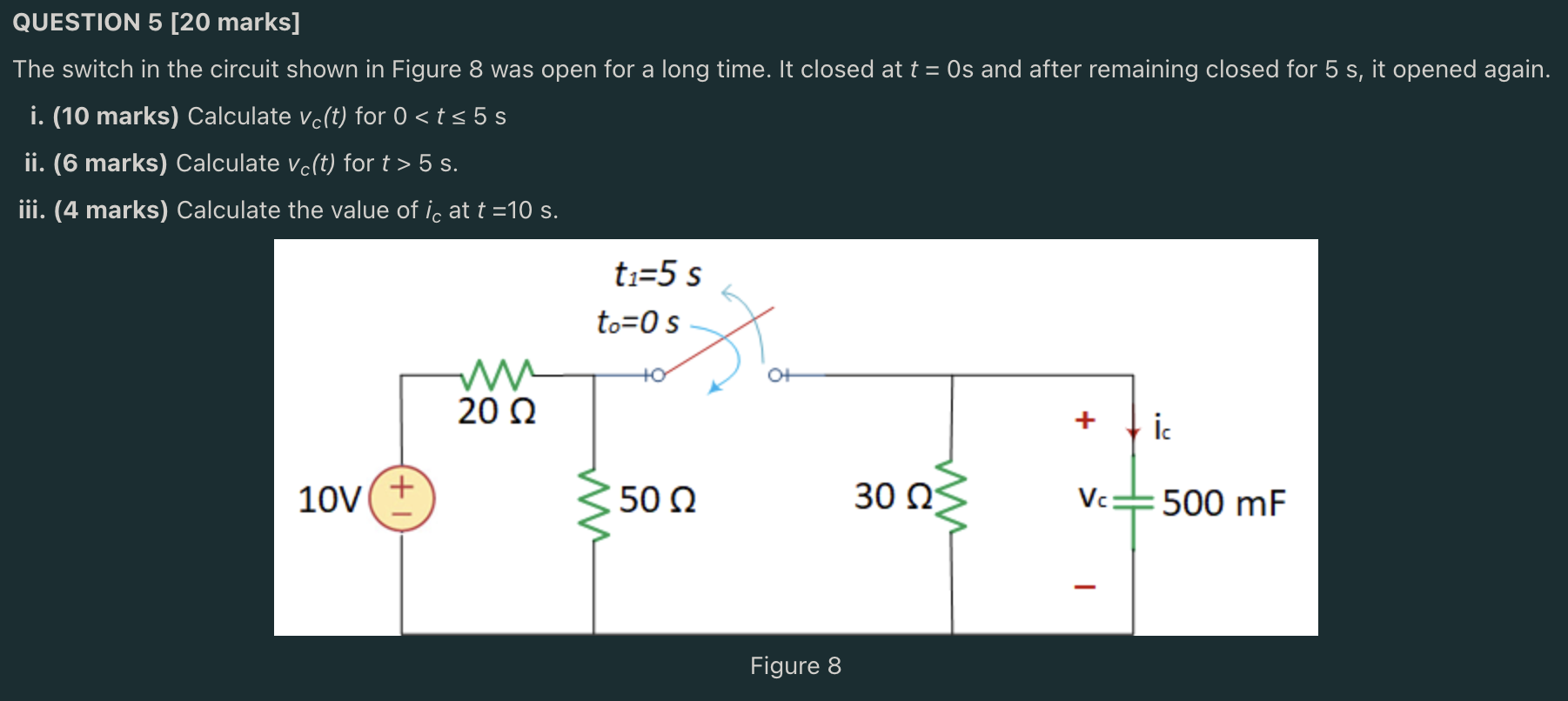 Solved QUESTION 5 [20 marks] The switch in the circuit shown | Chegg.com