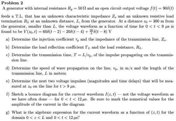 Solved Problem 2 A generator with internal resistance Rg=50Ω | Chegg.com