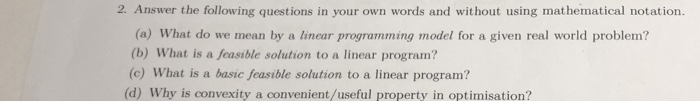 Solved 2. Answer the following questions in your own words | Chegg.com