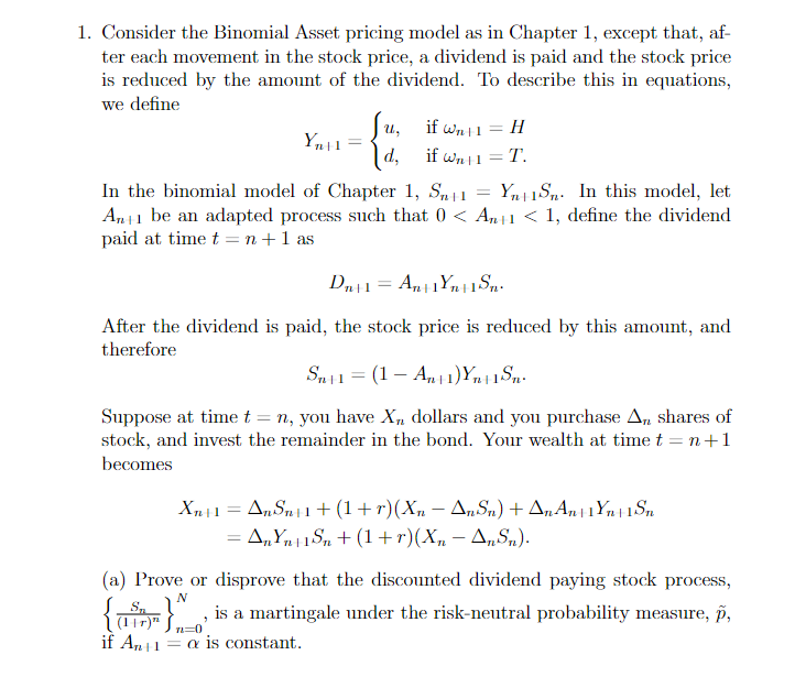 1. Consider the Binomial Asset pricing model as in | Chegg.com