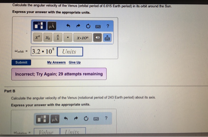 Solved Calculate the angular velocity of the Venus (orbital | Chegg.com