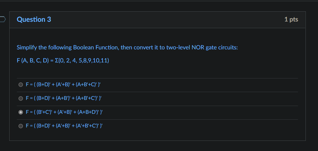 Solved F(A,B,C,D)=∑(0,2,4,5,8,9,10,11) | Chegg.com