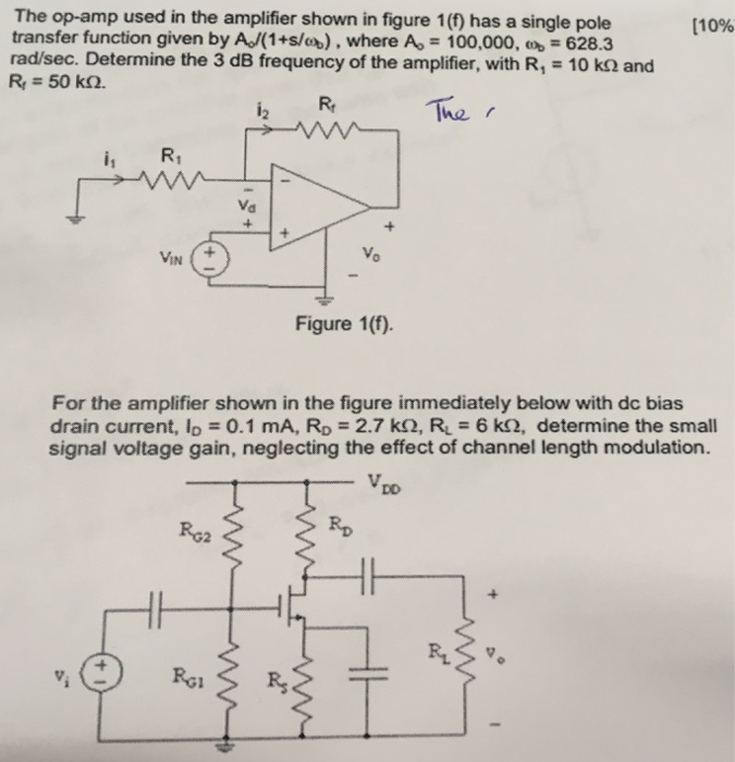 Solved The op-amp used in the amplifier shown in figure 1(f | Chegg.com