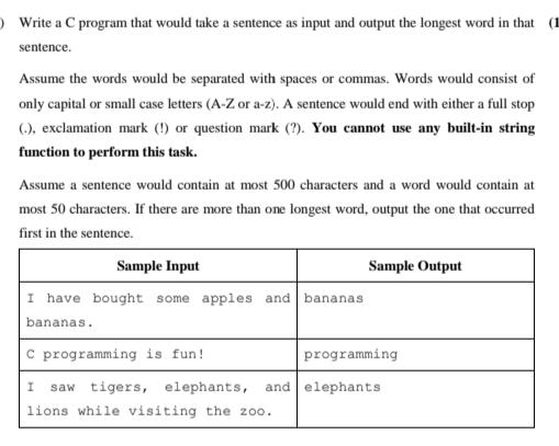 Solved Write a C program that would take a sentence as input | Chegg.com