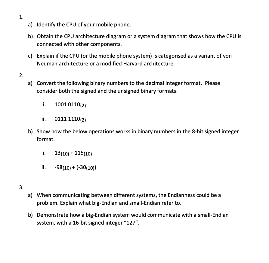 Solved 1. a) Identify the CPU of your mobile phone. b) | Chegg.com