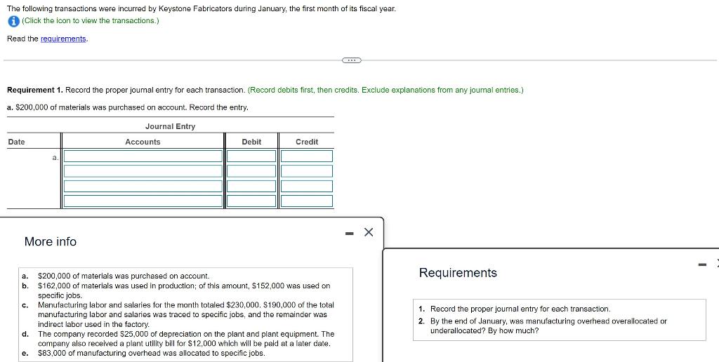 Solved The following transactions were incurred by Keystone | Chegg.com