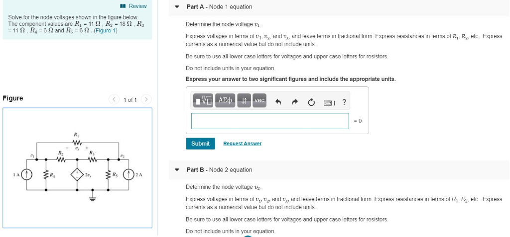 Solved Review Part A Node 1 equation Solve for the node | Chegg.com