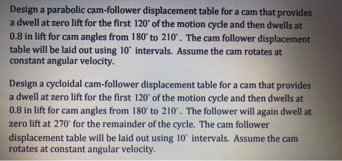 Solved Design a parabolic cam-follower displacement table | Chegg.com