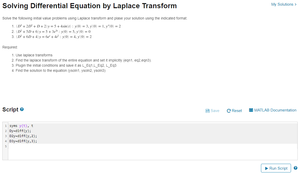 Solved Solving Differential Equation By Laplace Transform My