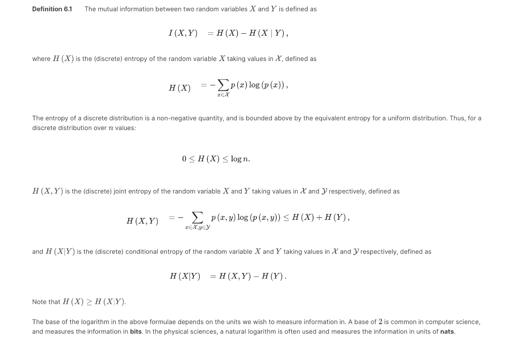 Solved Definition 6.1 The mutual information between two | Chegg.com