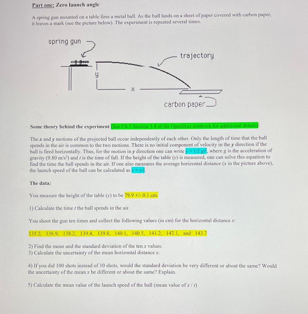 Solved Part one: Zero launch angle A spring gun mounted on a | Chegg.com