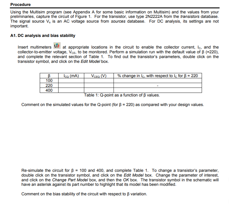 Solved Procedure Using the Multisim program (see Appendix A | Chegg.com