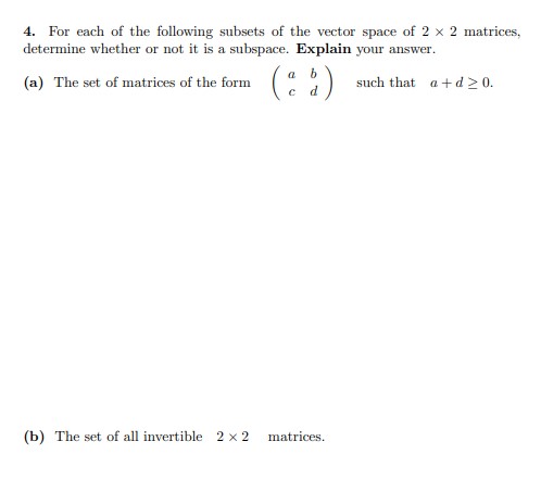 For each of the following subsets of the vector space | Chegg.com