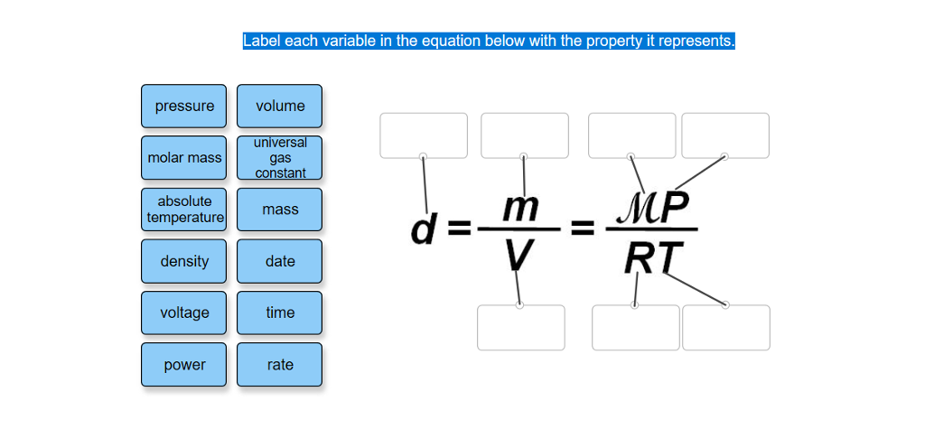 Solved Label each variable in the equation below with the | Chegg.com