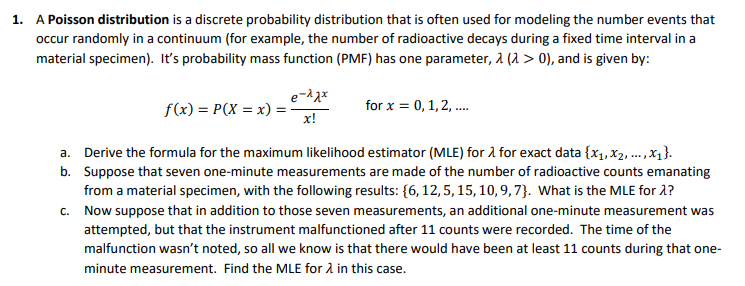 Solved 1. A Poisson distribution is a discrete probability | Chegg.com