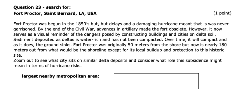 Fort Proctor, Saint Bernard, LA, USA (1 point) Fort | Chegg.com
