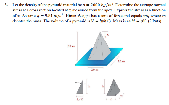 Solved 3- ﻿Let the density of the pyramid material be | Chegg.com
