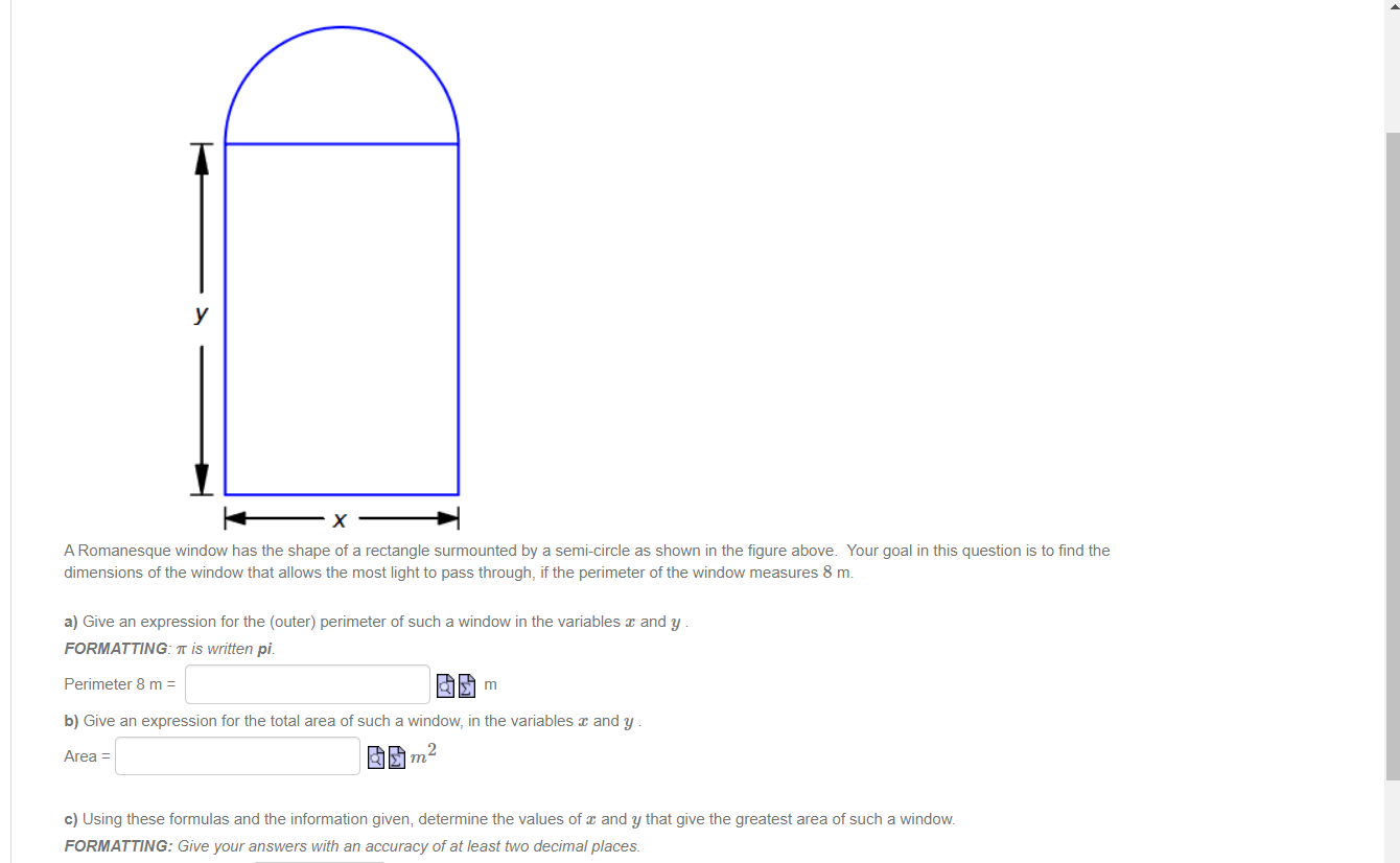 Solved у X A Romanesque window has the shape of a rectangle | Chegg.com