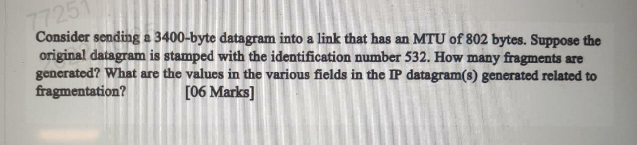 Solved 77251 Consider sending a 3400-byte datagram into a | Chegg.com