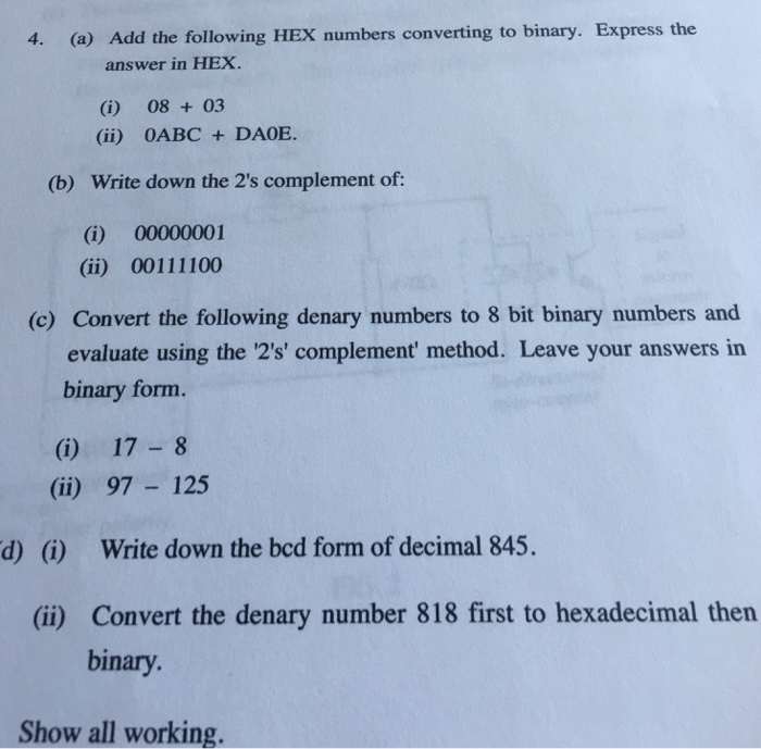 Solved 4. (a) Add the following HEX numbers converting to | Chegg.com