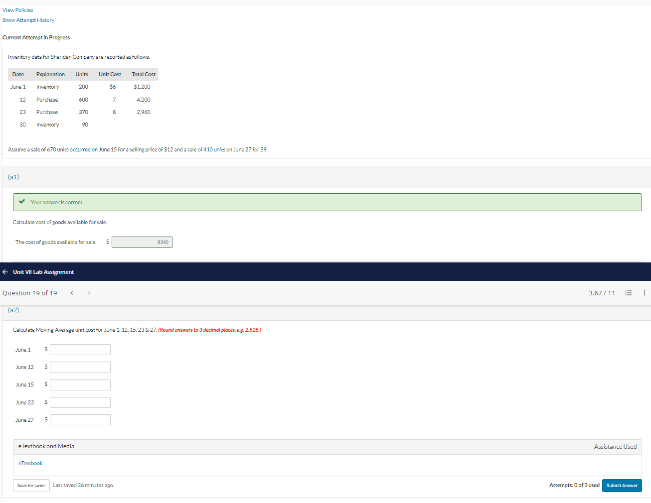 Solved Current Attempt in Progress Inventory data for | Chegg.com