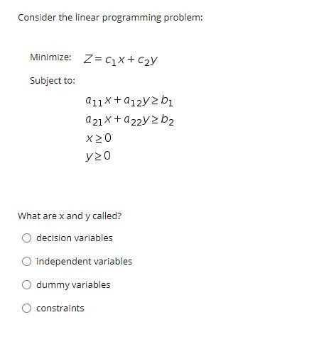 Solved Consider the linear programming problem: Minimize: Z= | Chegg.com
