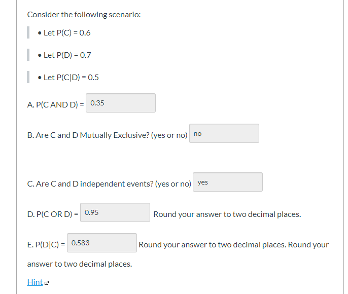 Solved Consider the following scenario: • Let P(C) = 0.6 • | Chegg.com