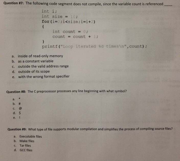 Solved Question #7: The following code segment does not | Chegg.com