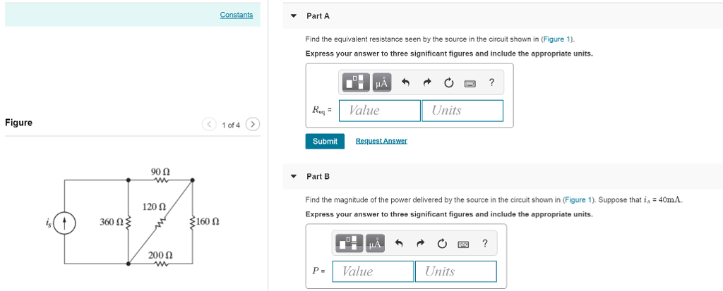 Solved Constants Part A Find the equivalent resistance seen | Chegg.com