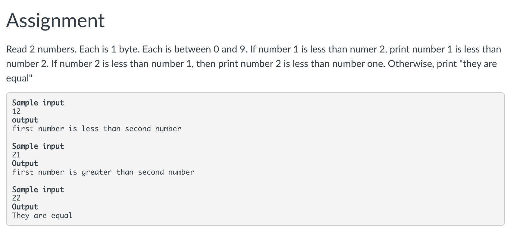 Solved Assignment Read 2 numbers. Each is 1 byte. Each is | Chegg.com