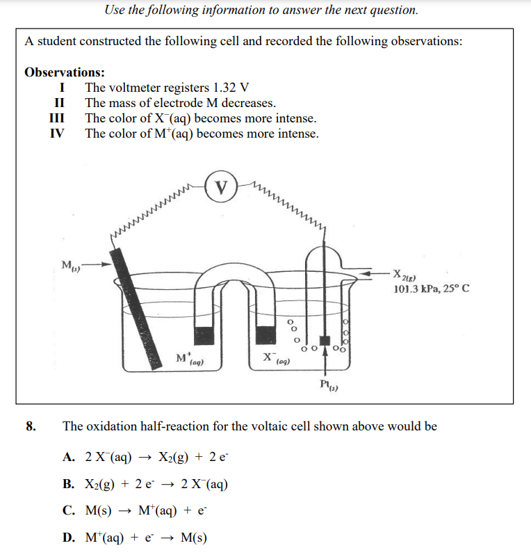 Solved A student constructed the following cell and recorded | Chegg.com