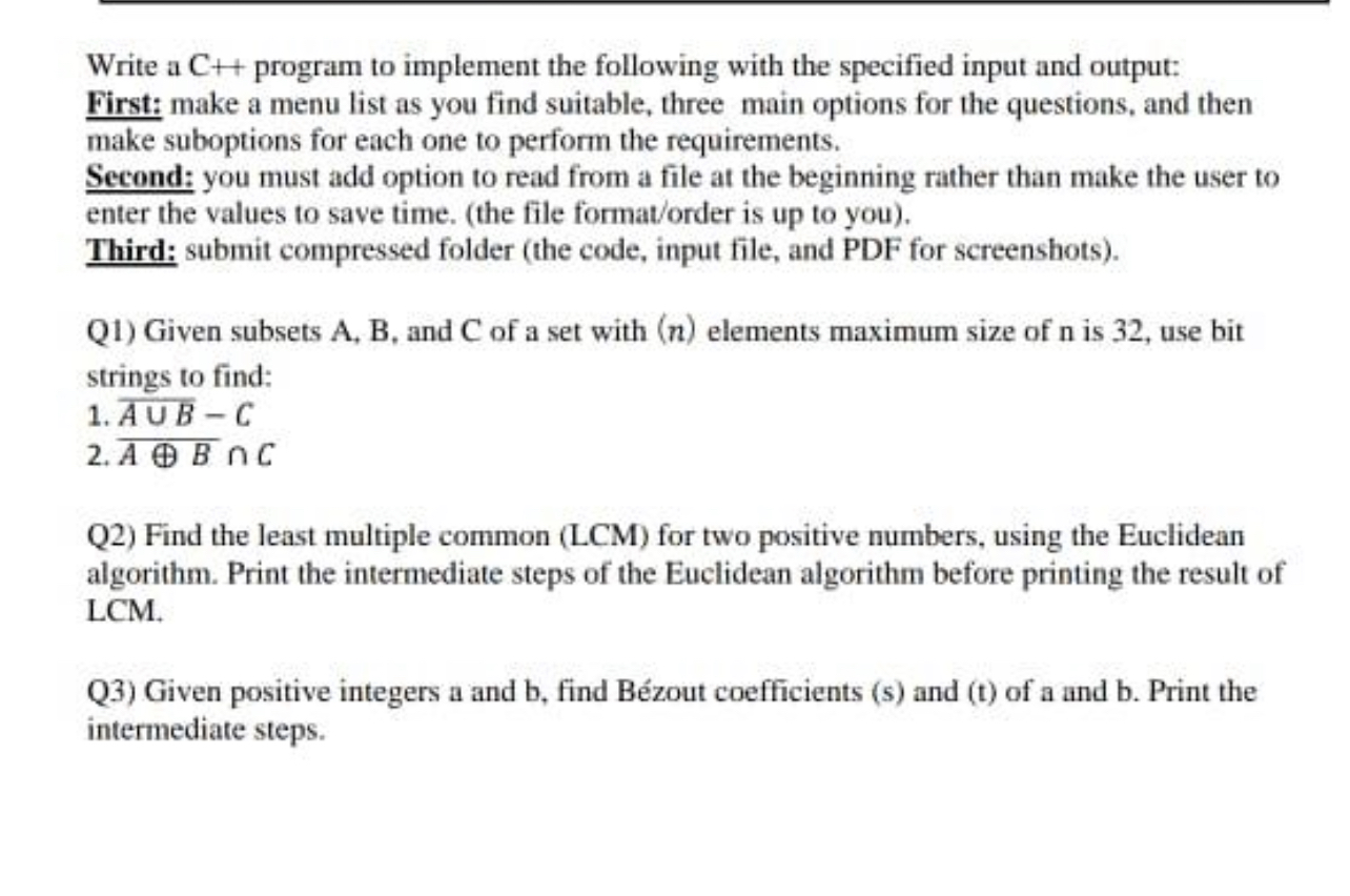 Solved Write a C++ ﻿program to implement the following with | Chegg.com