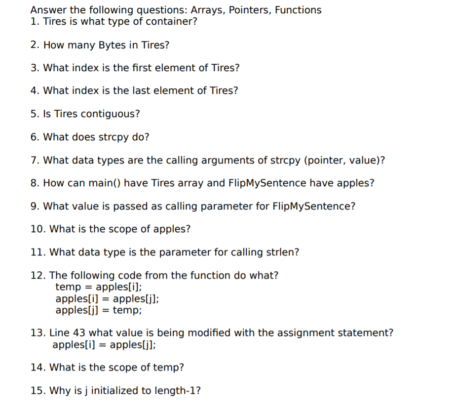 Solved Answer the following questions: Arrays, Pointers, | Chegg.com