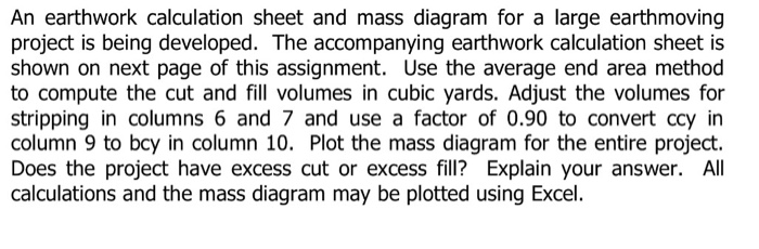 Solved An earthwork calculation sheet and mass diagram for a | Chegg.com