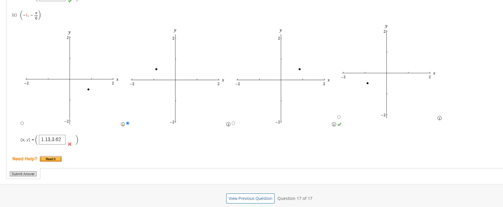 Solved (c) (−1,−6π) Need Help? Read It Submit Answer View | Chegg.com