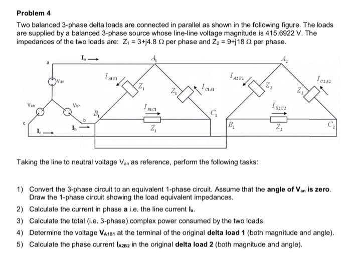 Solved Problem 4 Two balanced 3-phase delta loads are | Chegg.com